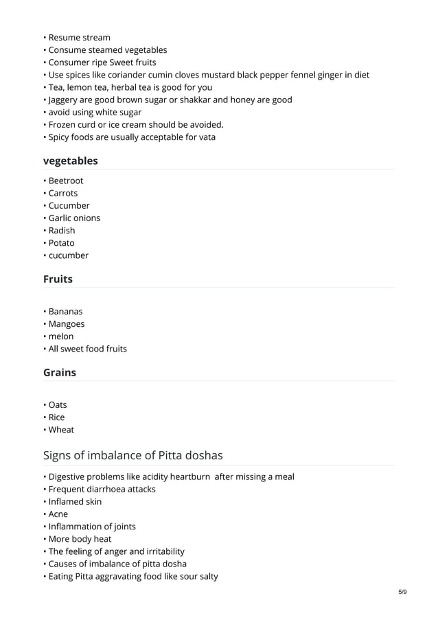 Ayurveda Body Type Diet| Balancing Vata Pitta Kafa| Lifestyle | PDF