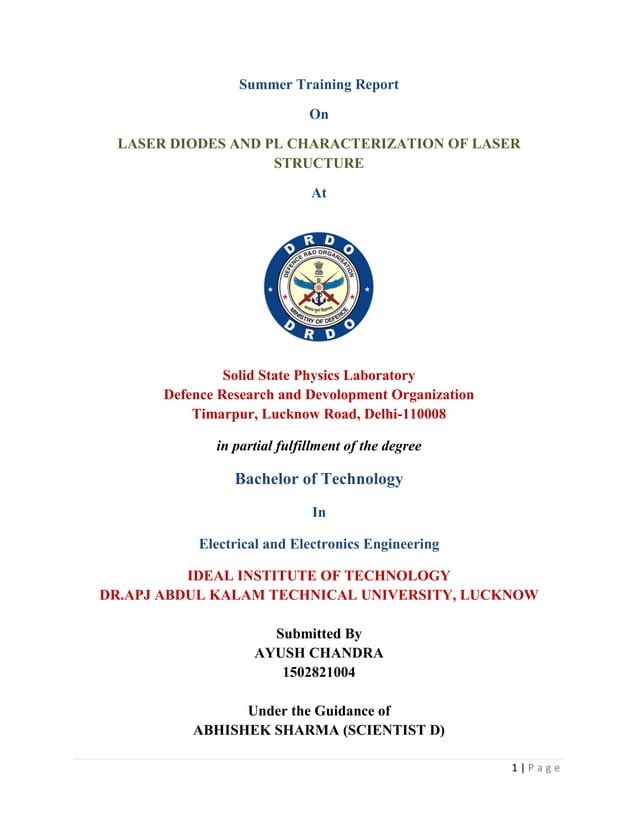 Summer Training Report SSPL , DRDO | PDF