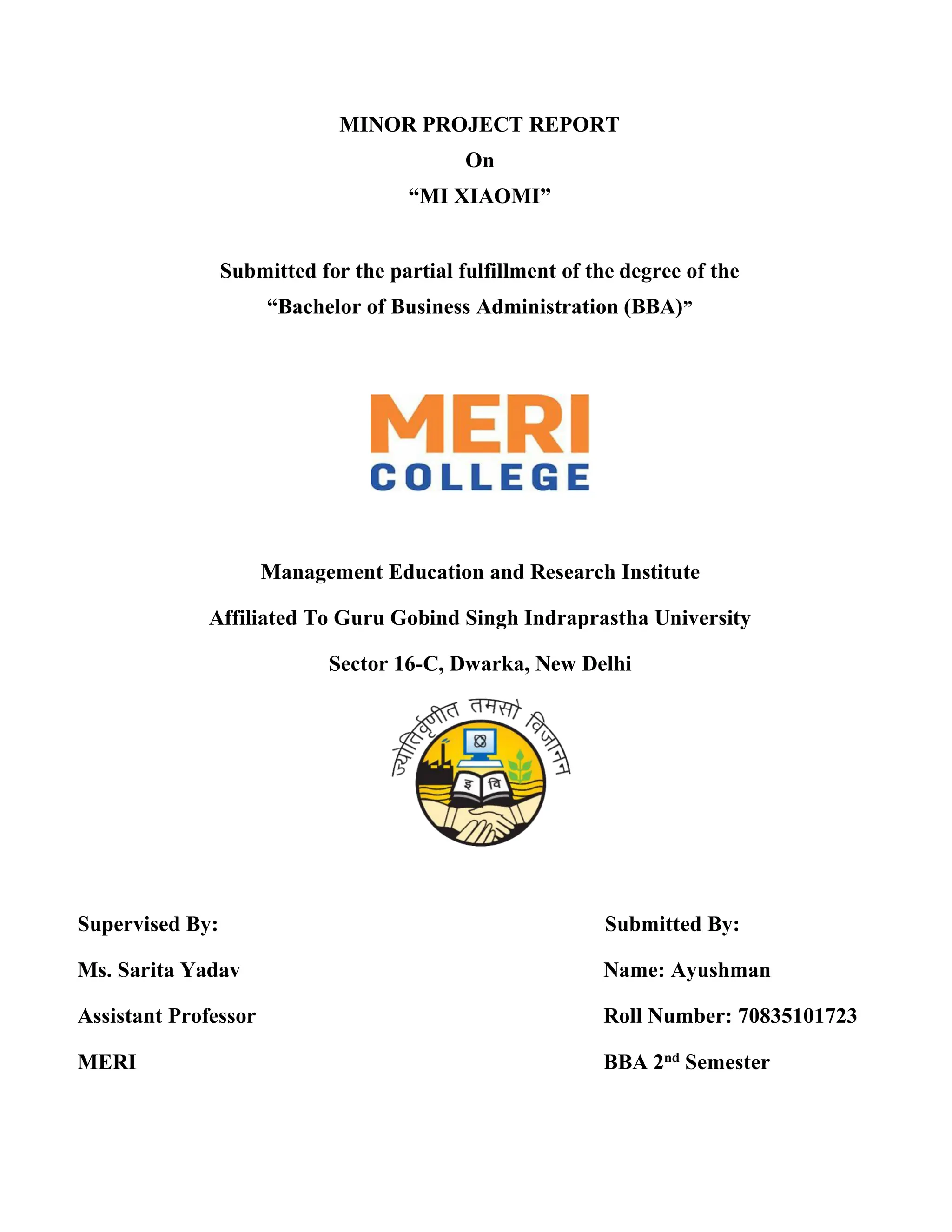 Minor Project On MI Xiaomi BBA IPU 2ND Semister | PDF