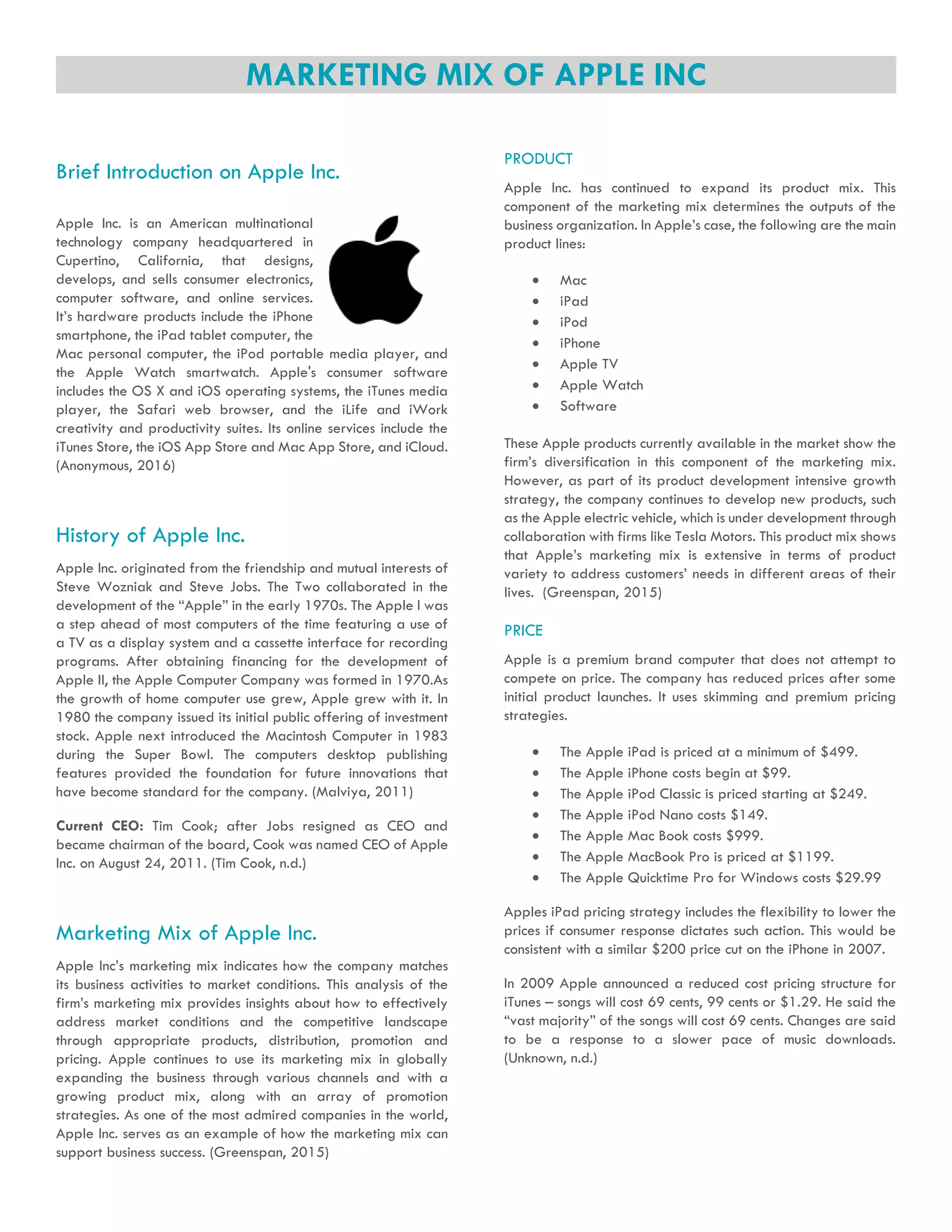 Marketing Mix of Apple Inc. | PDF
