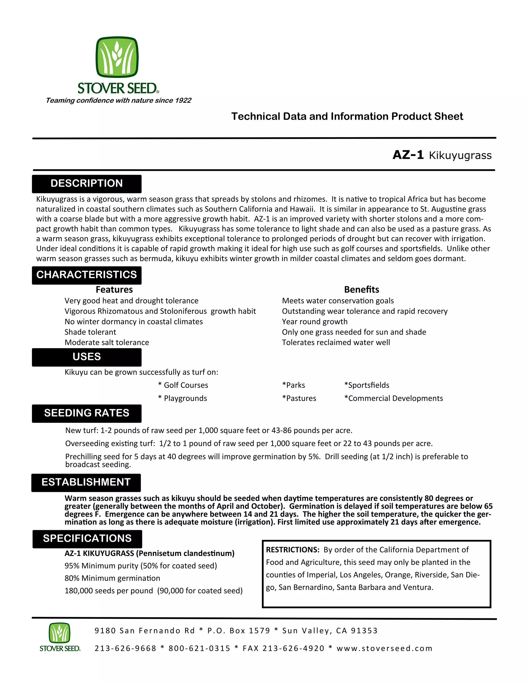 AZ-1 Kikuyu Grass Seed | PDF