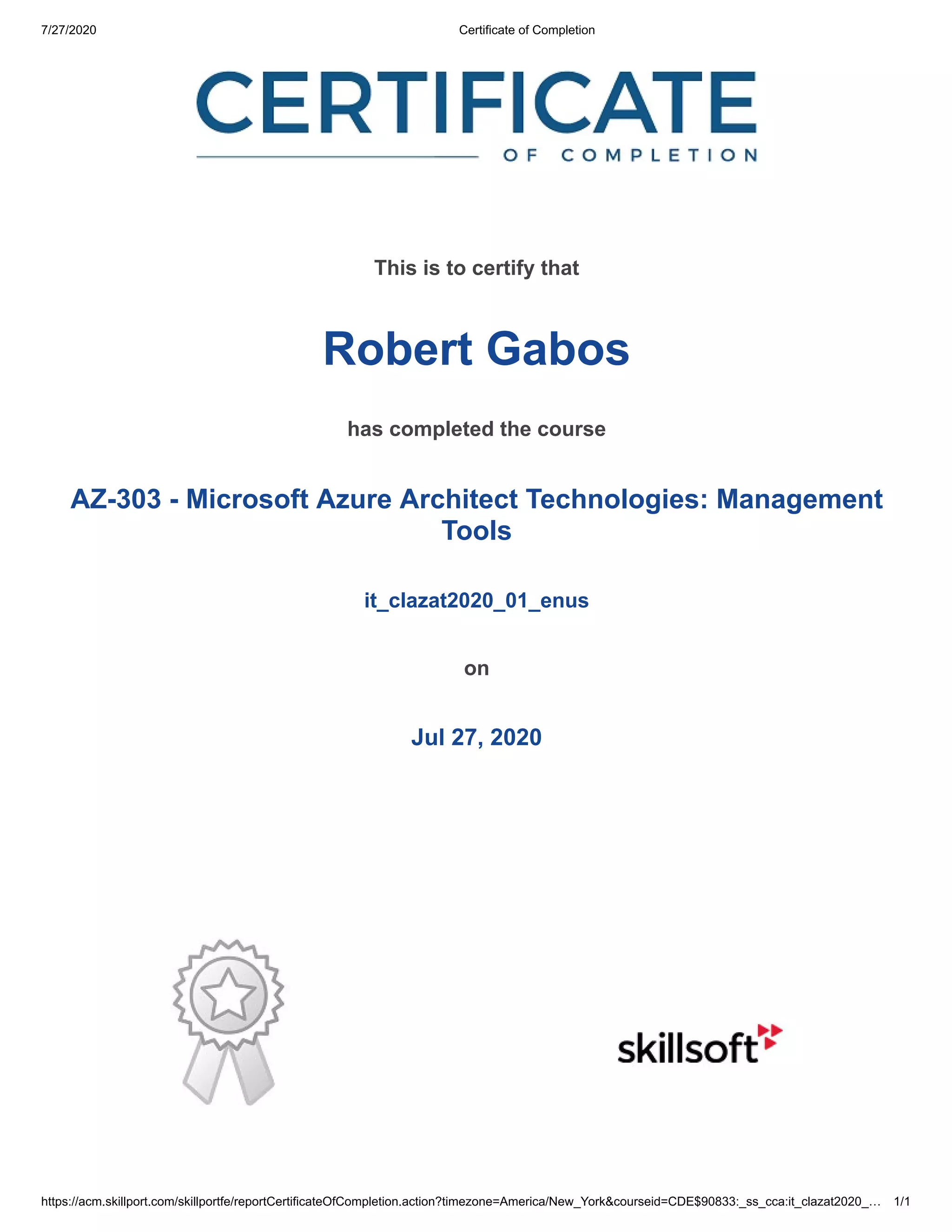 SkillSoft - AZ-303 - Microsoft Azure Architect Technologies Management Tools | PDF