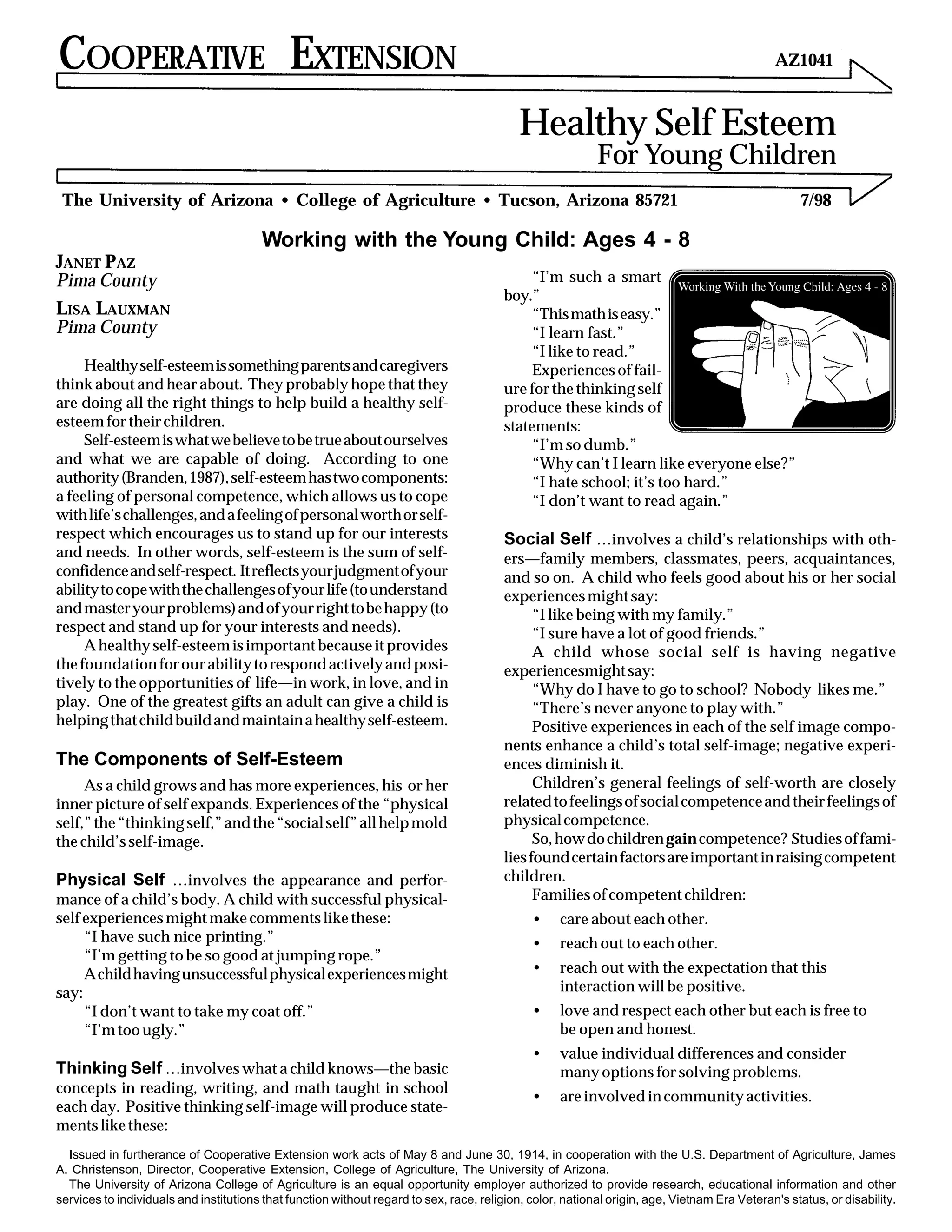 Healthy Self Esteem for Young Children | PDF