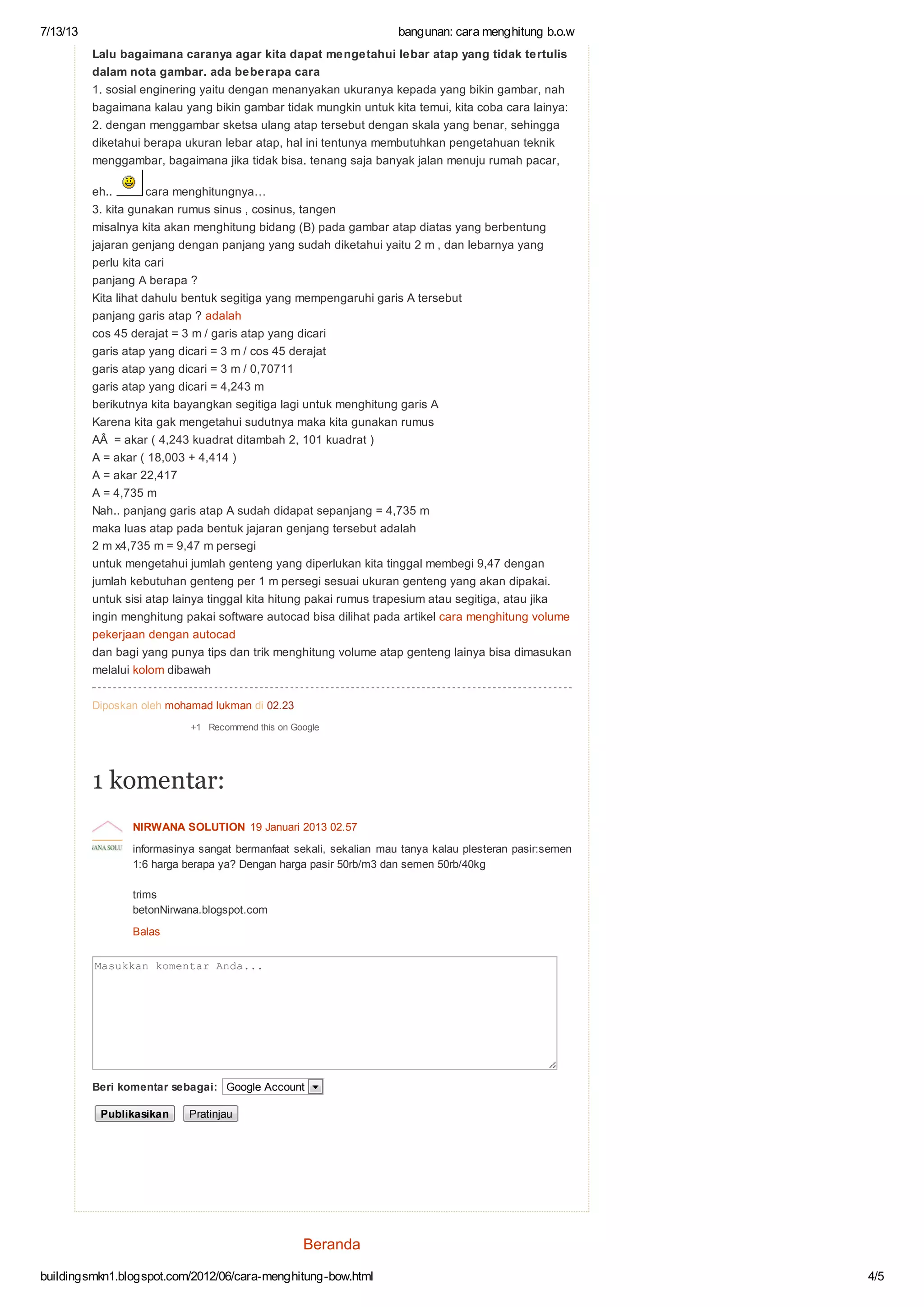 Bangunan cara menghitung b.o | PDF