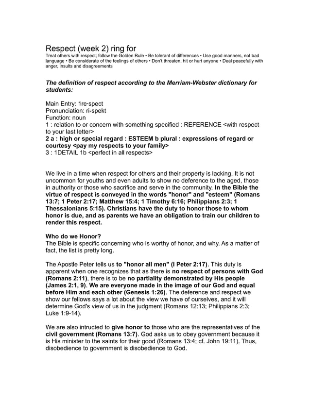 6 pillars of_character_teen_bible_class_respect | PDF