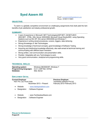 Azeem ali 3 years experience of software development | PDF