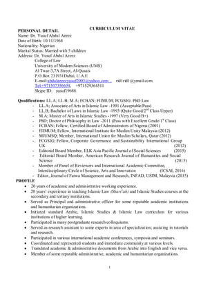 Yusuf Abdul Azeez, LL.A, LL.B, M.A, FCBAN, FIIMUM, FIUMSQ, FCGSIG, Ph.D Law | PDF