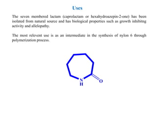 Synthesis and reactions of Seven membered heterocycle-Azepines | PPTX | Chemistry | Science