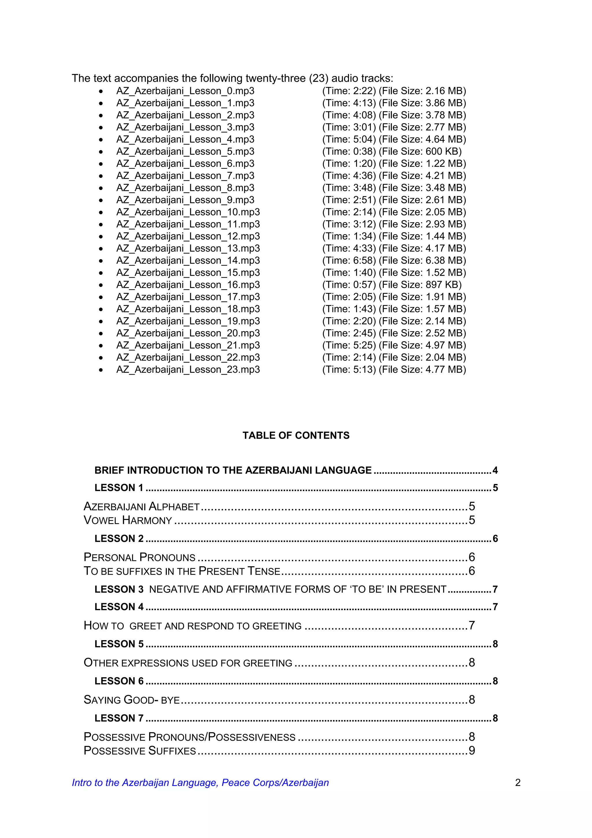 Basic Azerbaijani Language Course | PDF