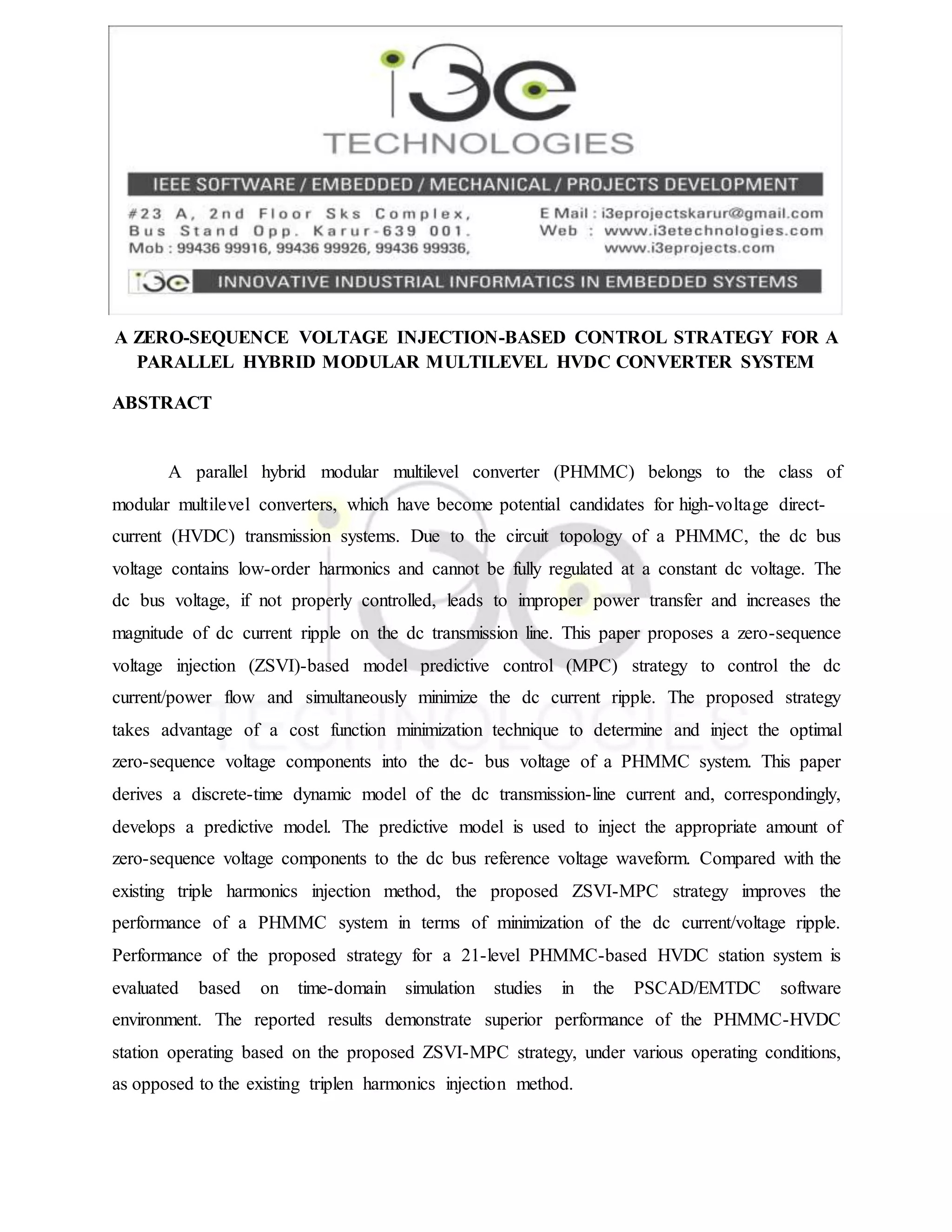 A zero sequence voltage injection-based control strategy for a parallel hybrid modular ...