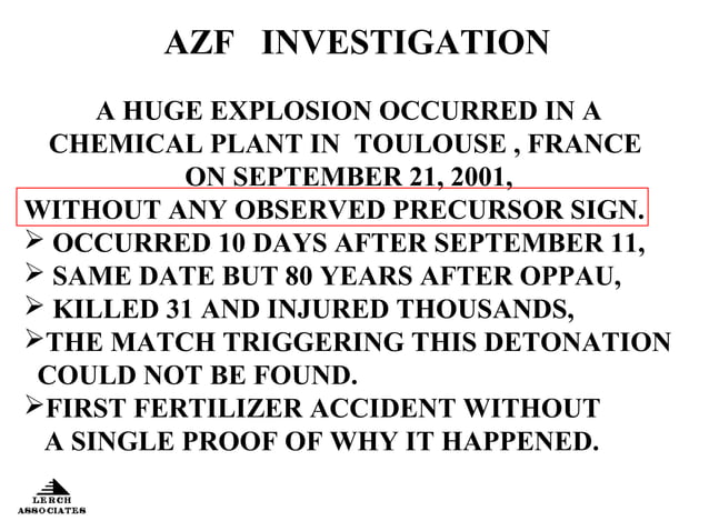 AZF FERTILIZER PLANT EXPLOSION 2001 FRANCE | PPT | Weather | Science