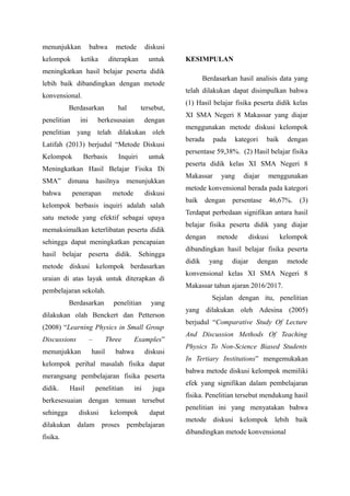 Pengaruh metode diskusi kelompok terhadap hasil belajar fisika peserta ...