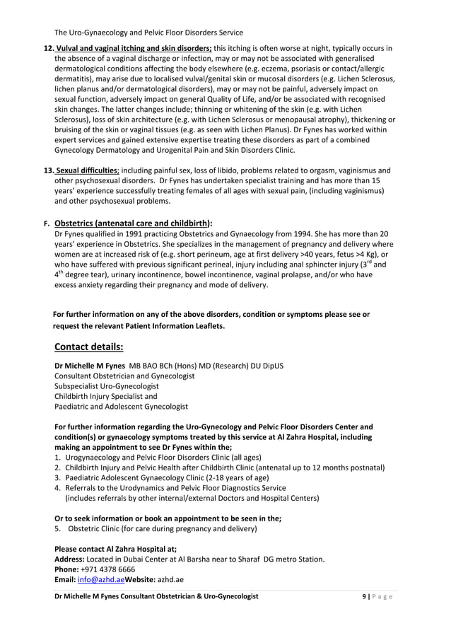 The Al Zahra Hospital Urogynecology & Pelvic Floor Disorders Unit | PDF