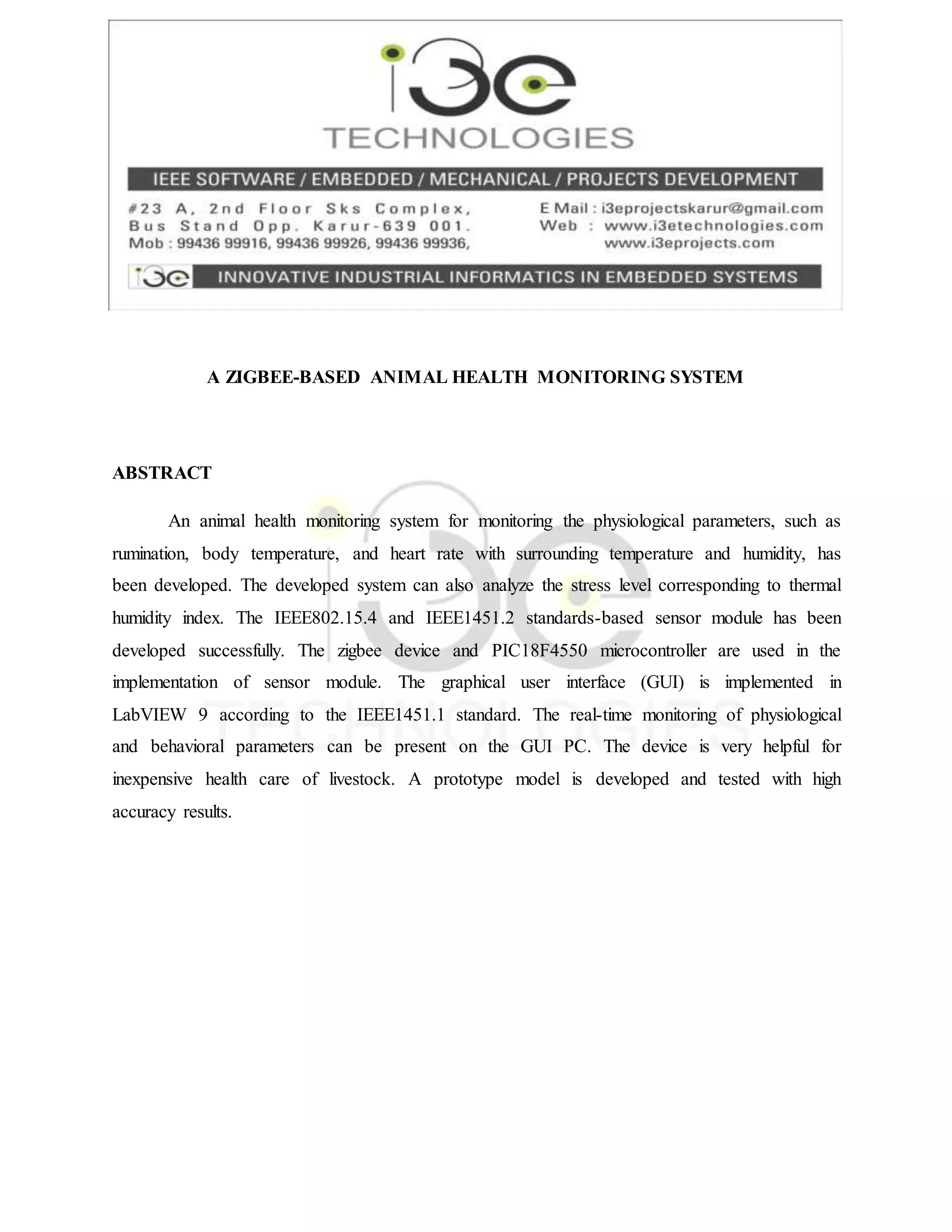 A zigbee based animal health monitoring system | DOCX | Computing | Technology & Computing