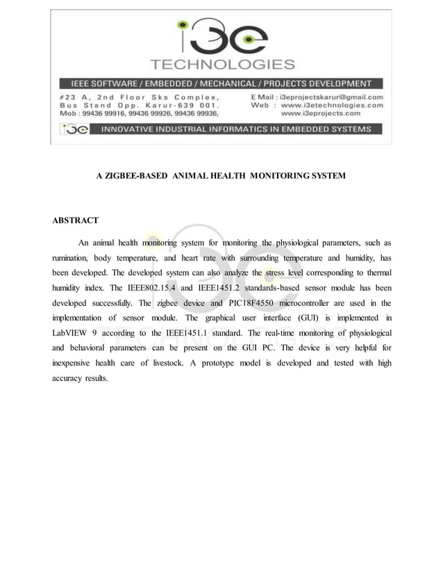 A zigbee based animal health monitoring system | DOCX | Computing | Technology & Computing