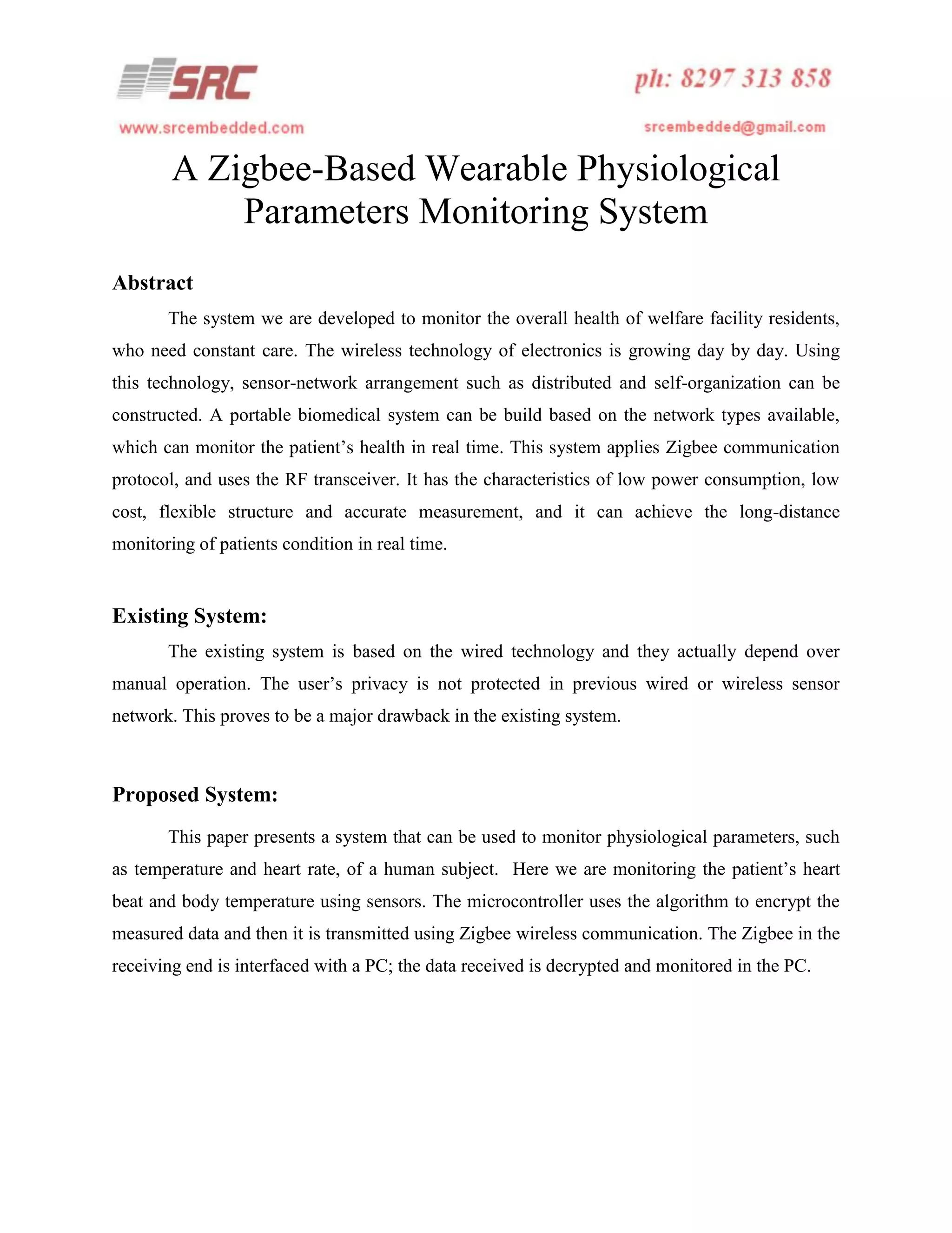 A zigbee based wearable physiological parameters monitoring system | PDF