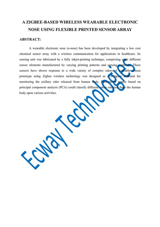 A Zigbee Based Wireless Wearable Electronic Nose Using Flexible Printed Sensor Array Pdf