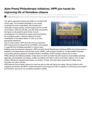 Azim Premji Philanthropic Initiatives - Humana People to People India | PDF | Non-Profit ...