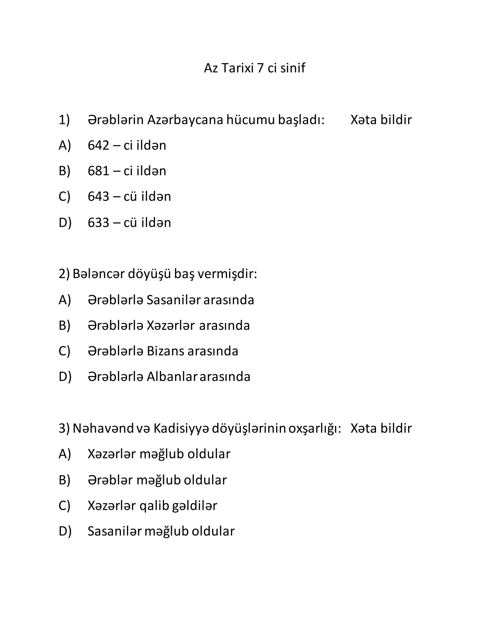 Az tarixi 7 ci sinif | DOCX