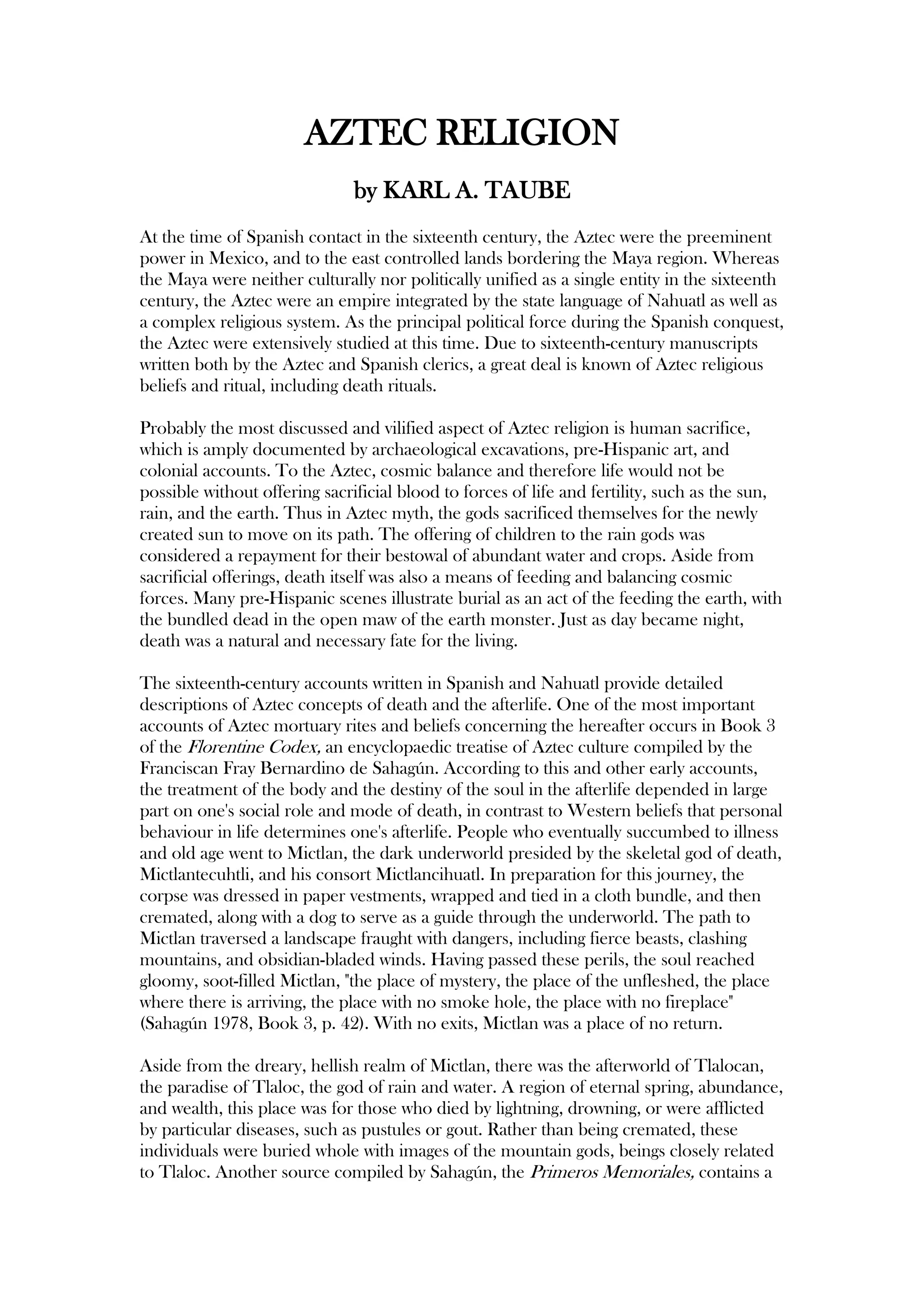 Aztec Concepts of Heaven and Hell | PDF