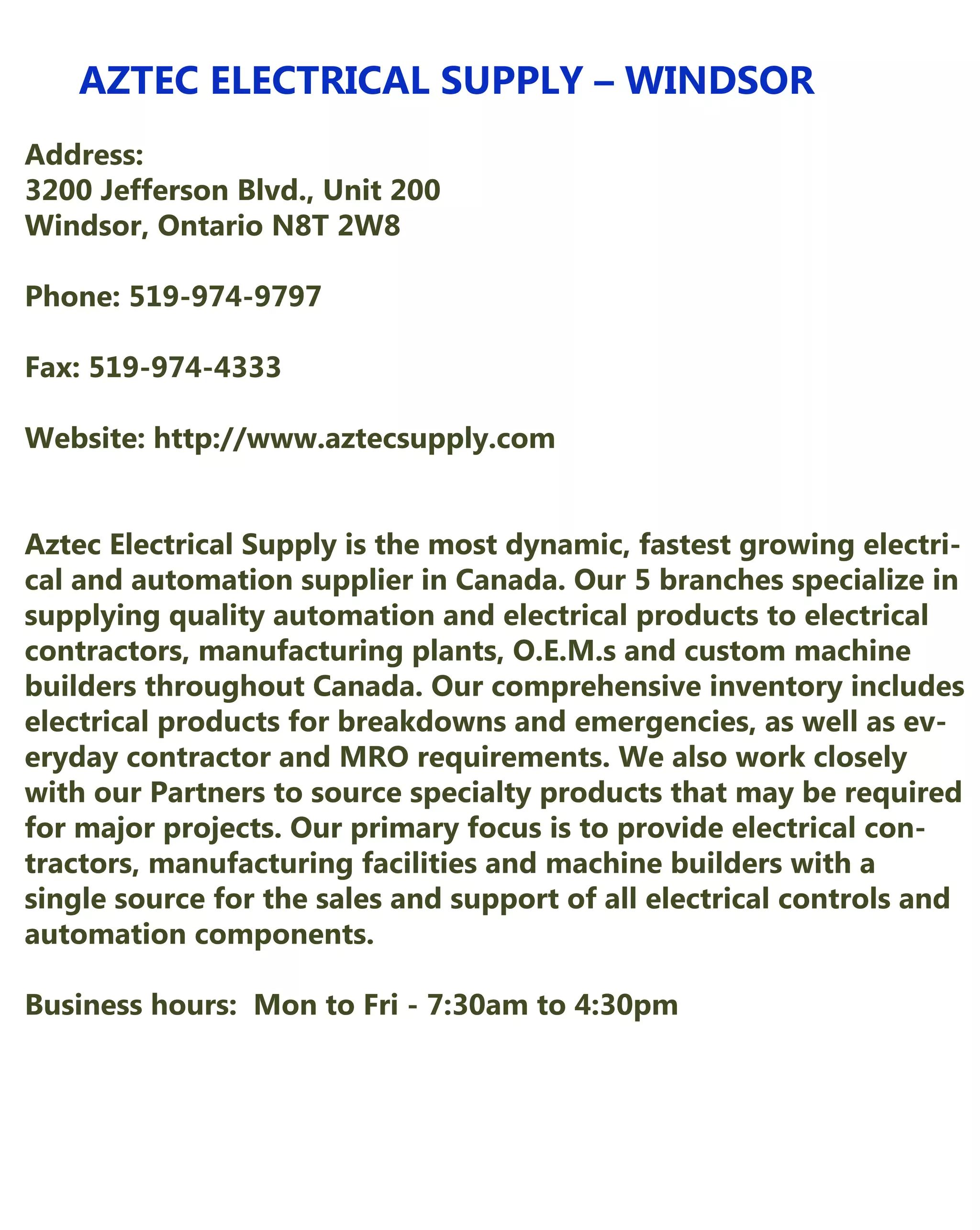AZTEC ELECTRICAL SUPPLY – WINDSOR | PDF