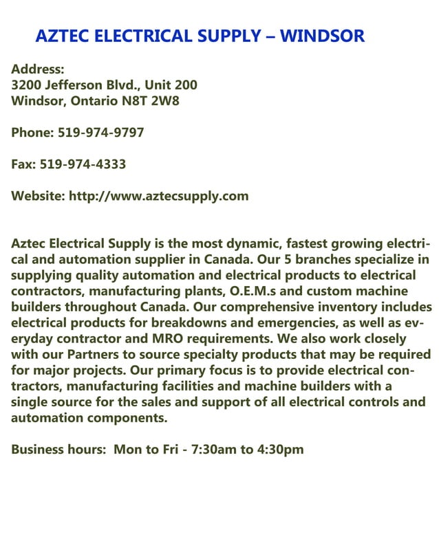 AZTEC ELECTRICAL SUPPLY – WINDSOR | PDF