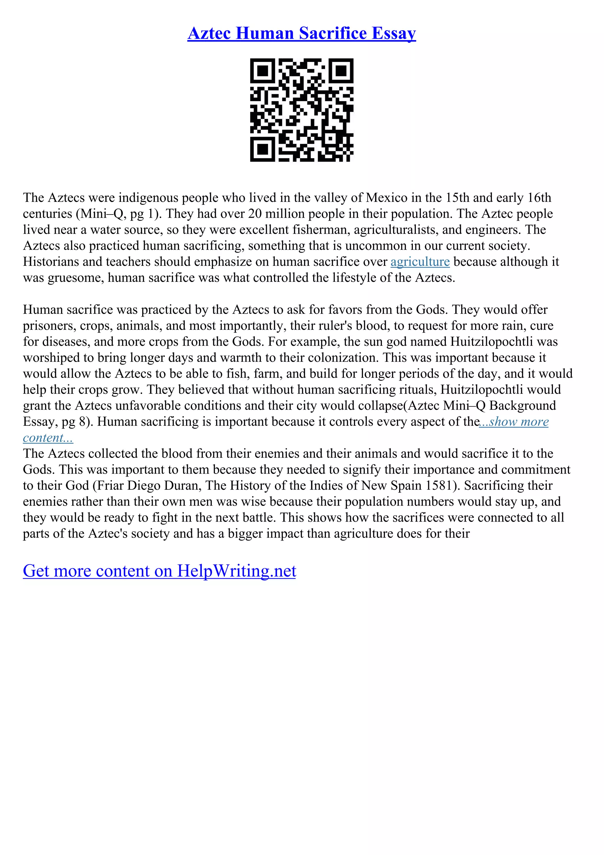 Aztec Human Sacrifice Essay | PDF