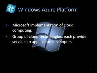 Windows Azure | PPTX | Cloud Computing | Internet