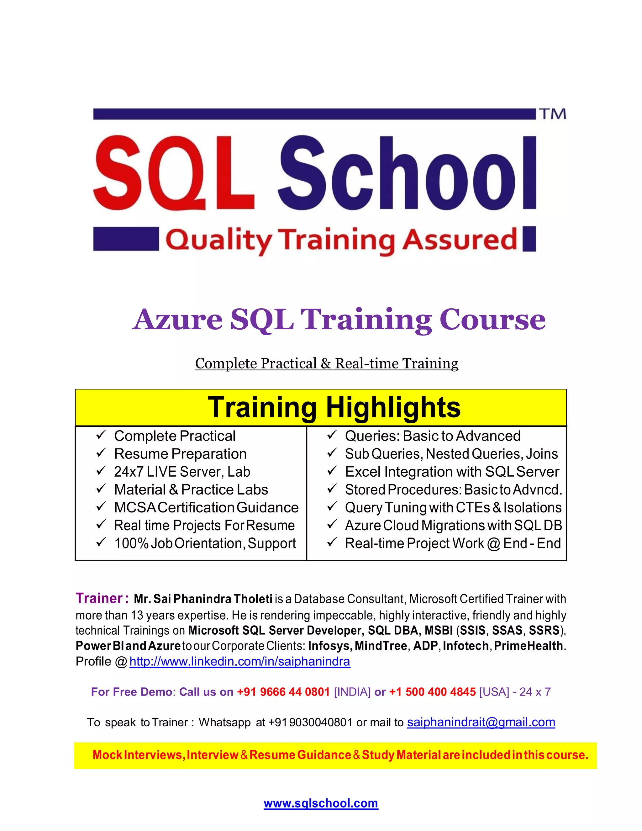 Azure Sql Database Dev Live Online Training Pdf 0433