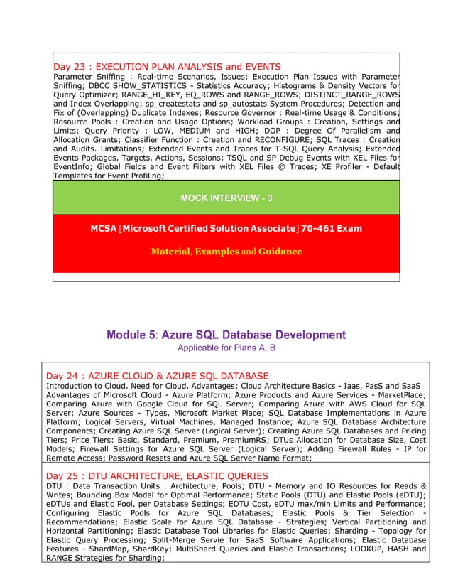 Azure SQL Database DEV - LIVE Online Training | PDF