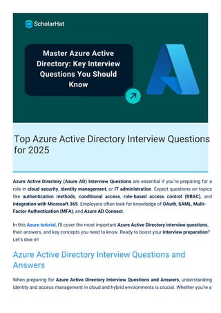 Azure Active Directory Interview Questions PDF By ScholarHat | PDF