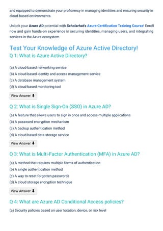 Azure Active Directory Interview Questions PDF By ScholarHat | PDF