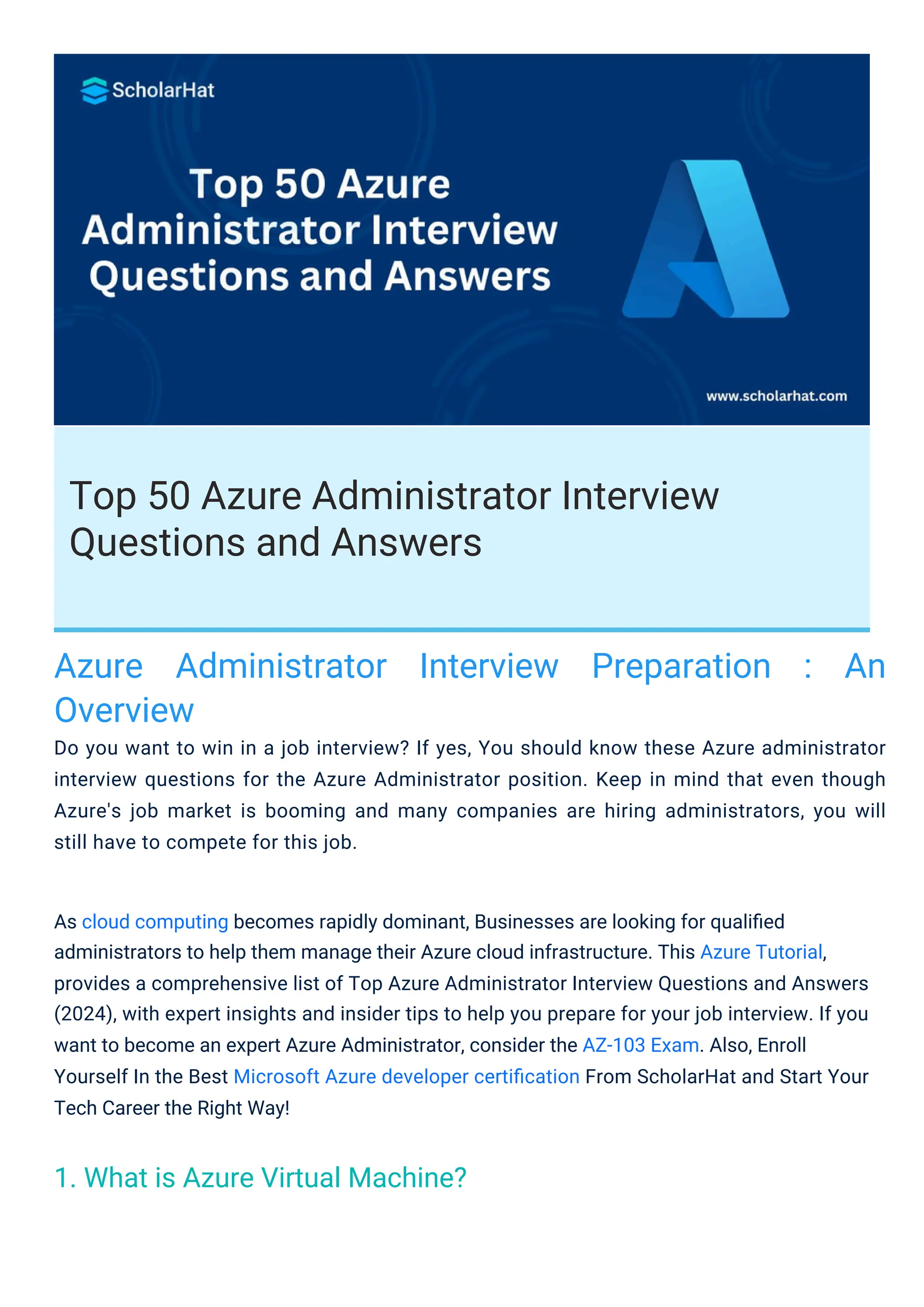 Azure Administrator Interview Questions By ScholarHat | PDF