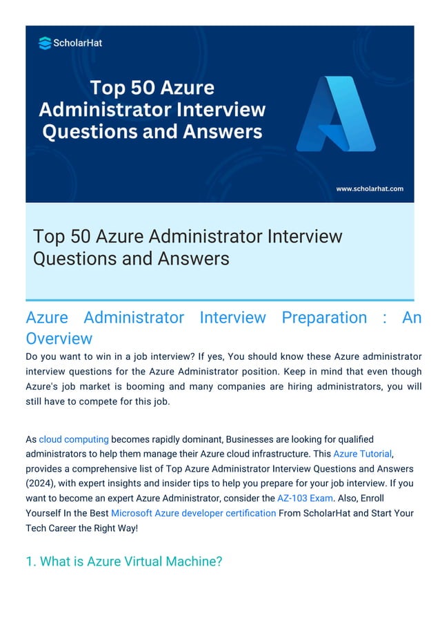 Azure Administrator Interview Questions By ScholarHat | PDF