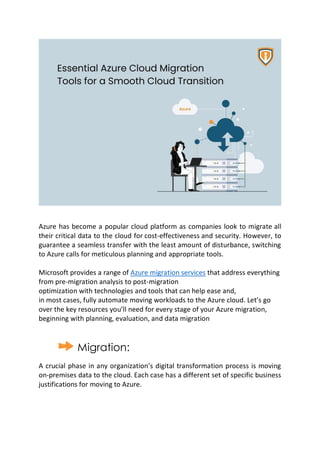 Microsoft Azure Cloud Migration Services Tools | PDF