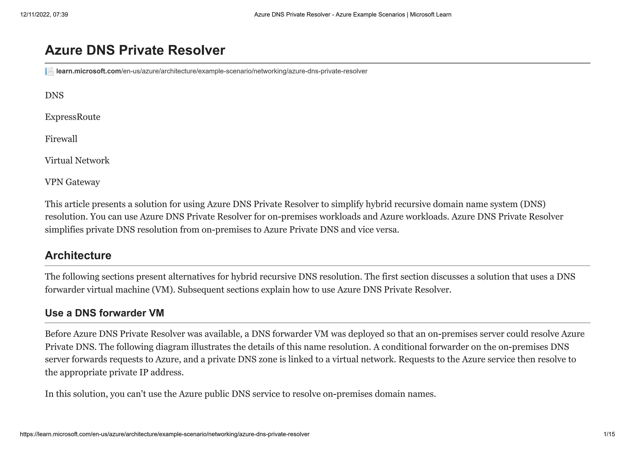 Azure Dns Private Resolver Azure Example Scenarios Microsoft Learnpdf