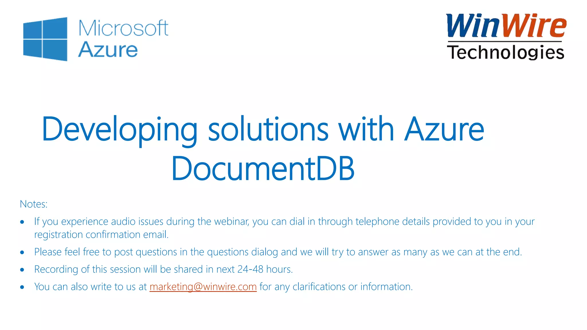Developing Solutions with Azure DocumentDB | PPTX