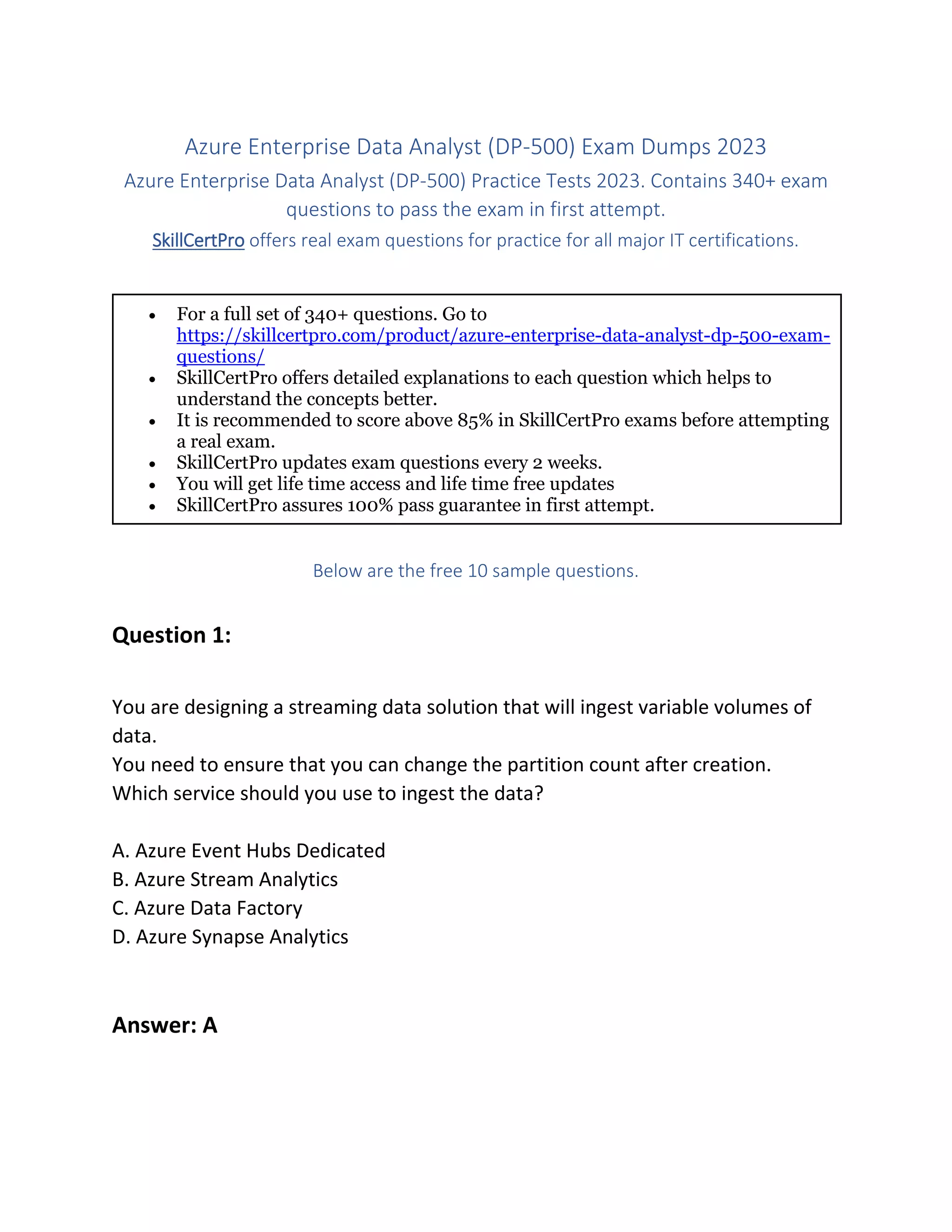Azure Enterprise Data Analyst (DP-500) Exam Dumps 2023.pdf