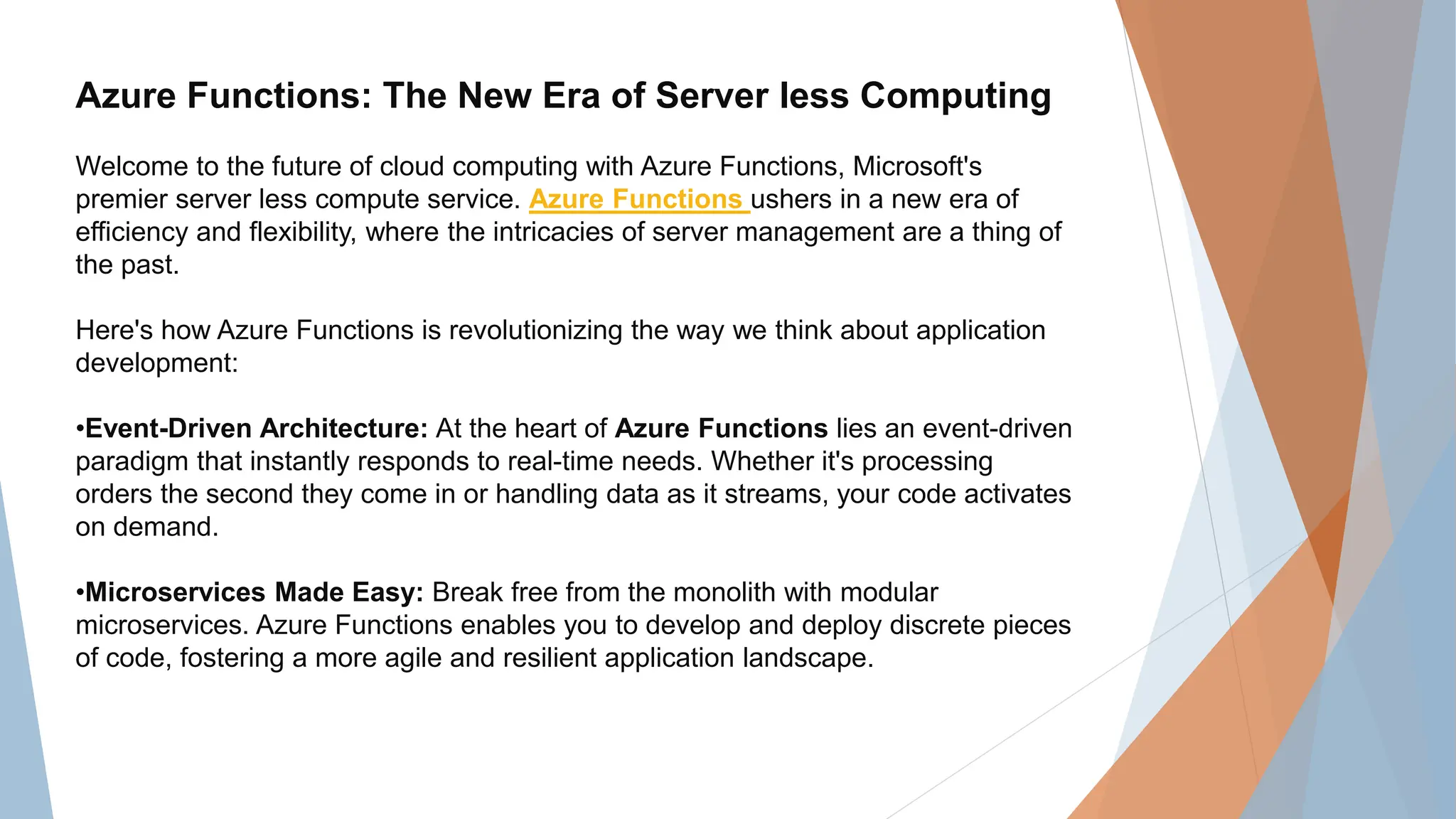 Azure Functions Unleashing The Power Of Serverless Computing Ppt