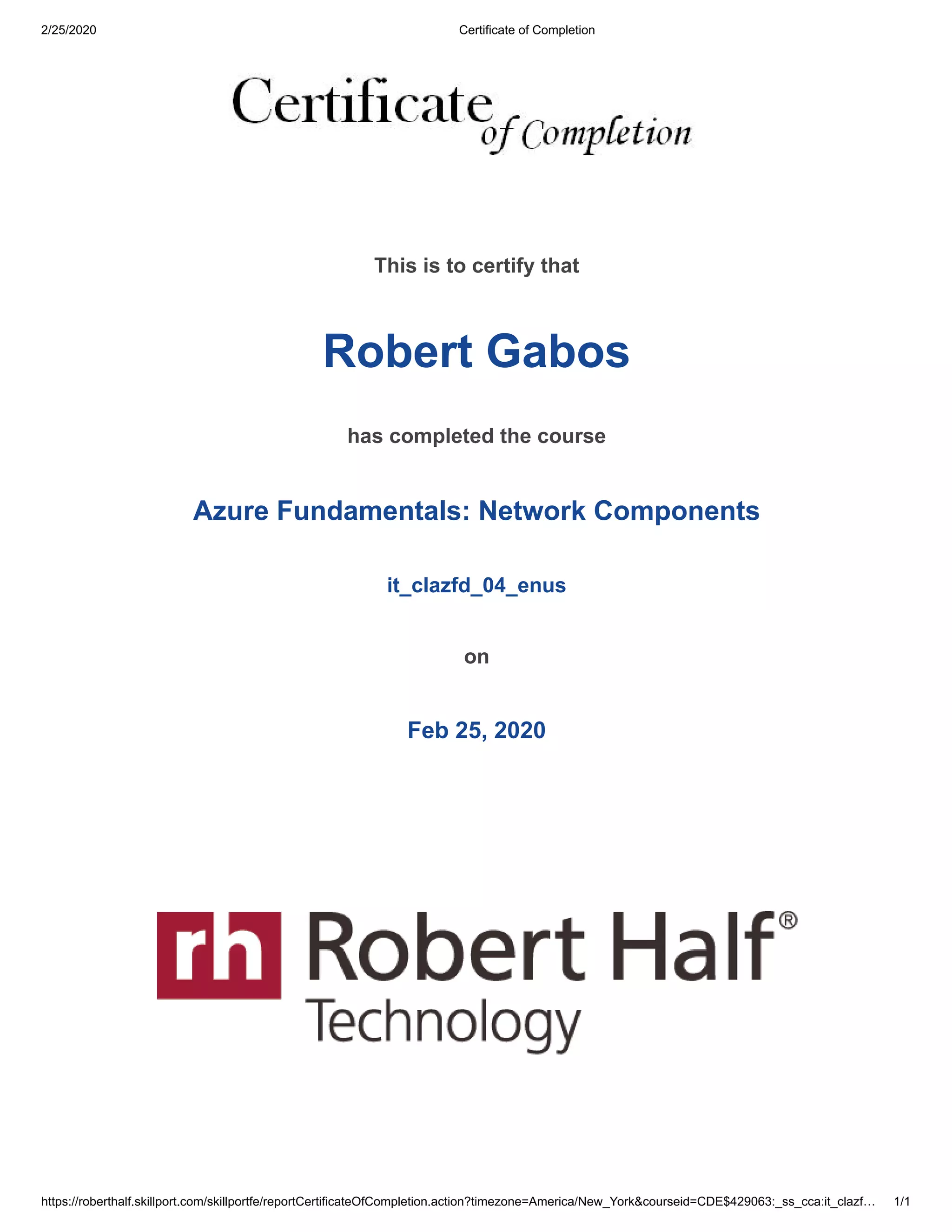 SkillSoft - Azure Fundamentals - Network Components (RHT) | PDF