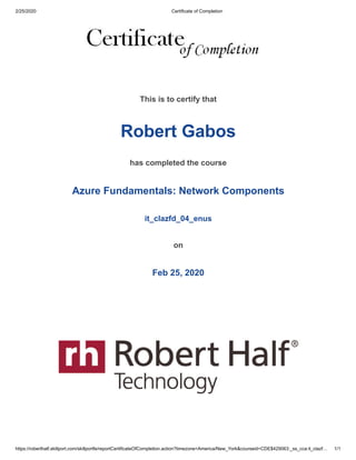 SkillSoft - Azure Fundamentals - Network Components (RHT) | PDF