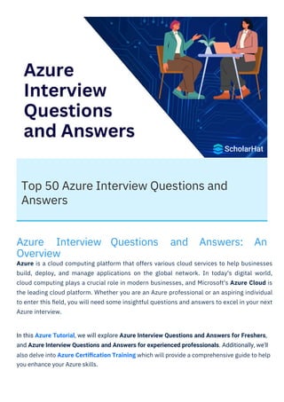 Azure Interview Questions and Answers PDF By ScholarHat | PDF | Cloud Computing | Internet