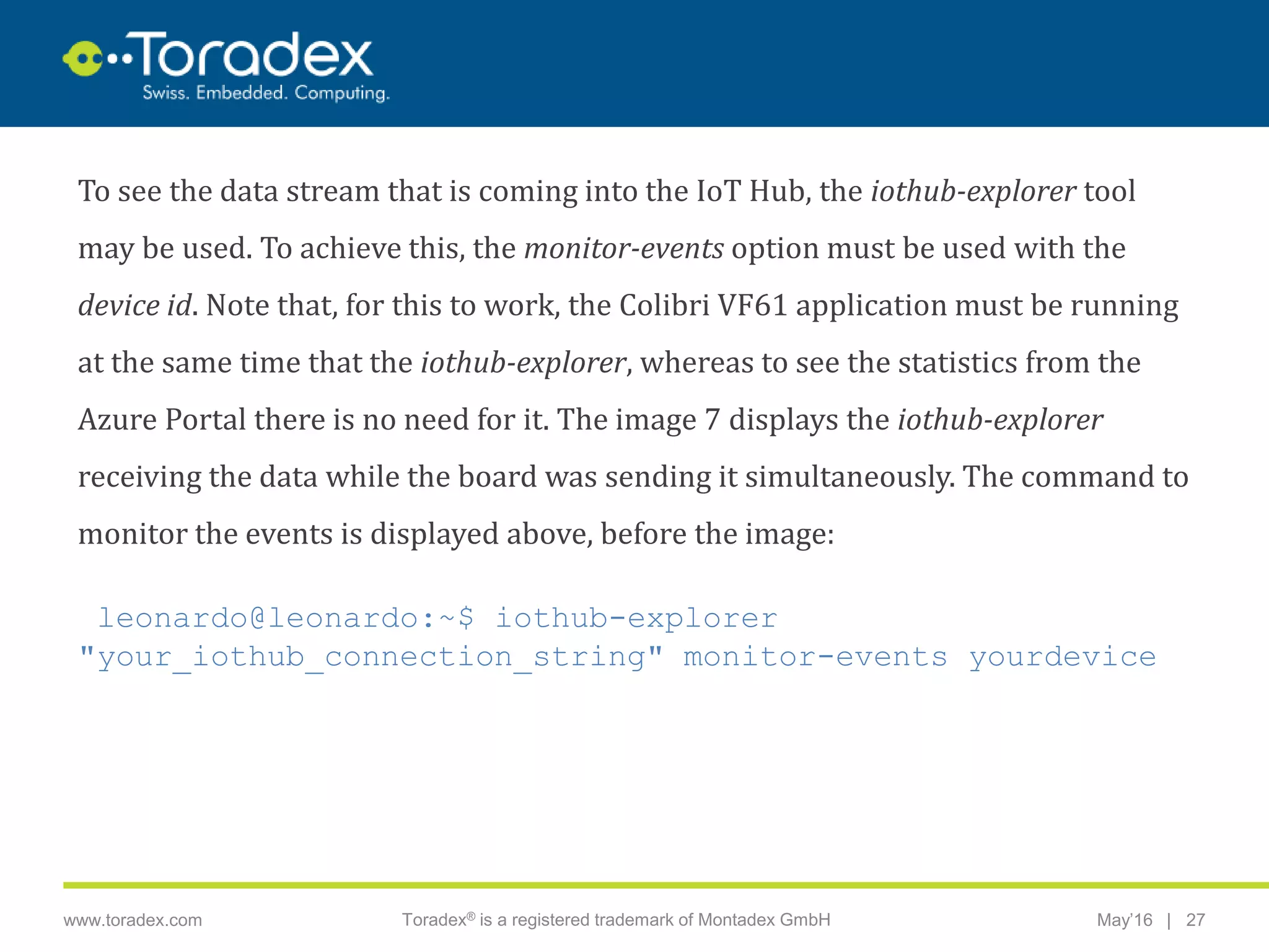 Azure IoT Hub on a Toradex Colibri VF61 – Part 1 - Sending data to the cloud | PPT