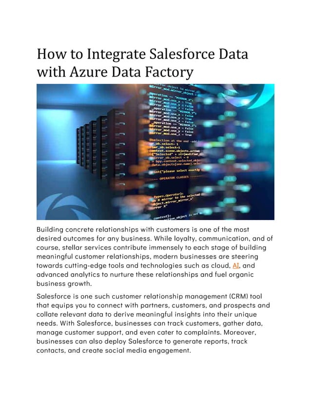 How to integrate salesforce data with azure data factory | PDF