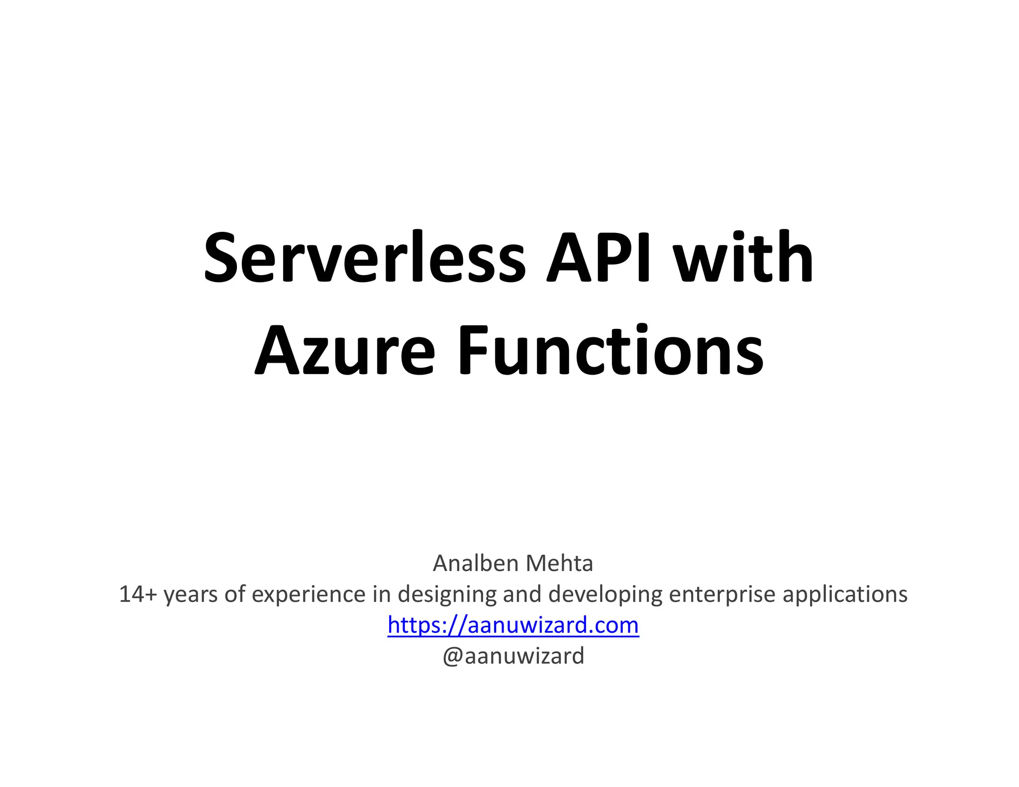 Serverless Api With Azure Functions Ppt