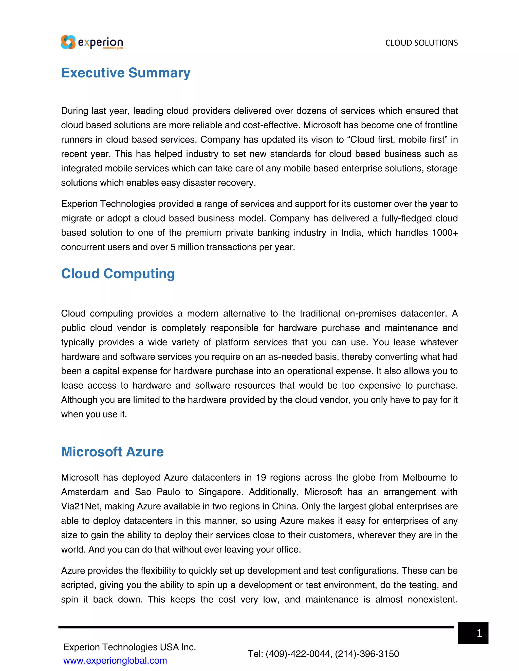 Microsoft Azure solutions - Whitepaper | PDF
