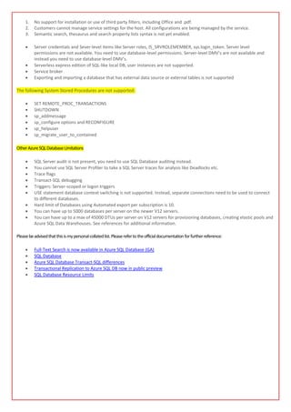Azure sql database limitations | PDF