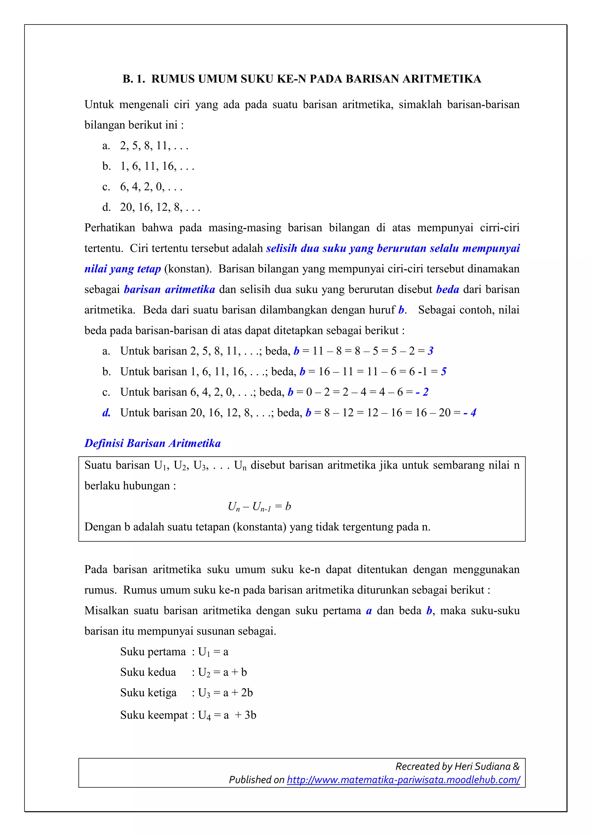 B. 1. rumus umum suku ke n pada barisan aritmetika | PDF