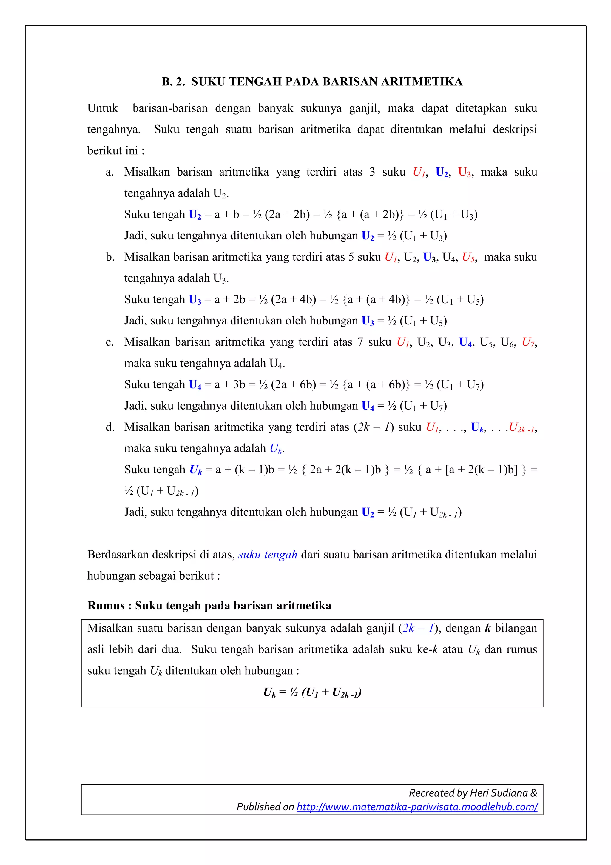 B. 2. suku tengah pada barisan aritmetika | PDF