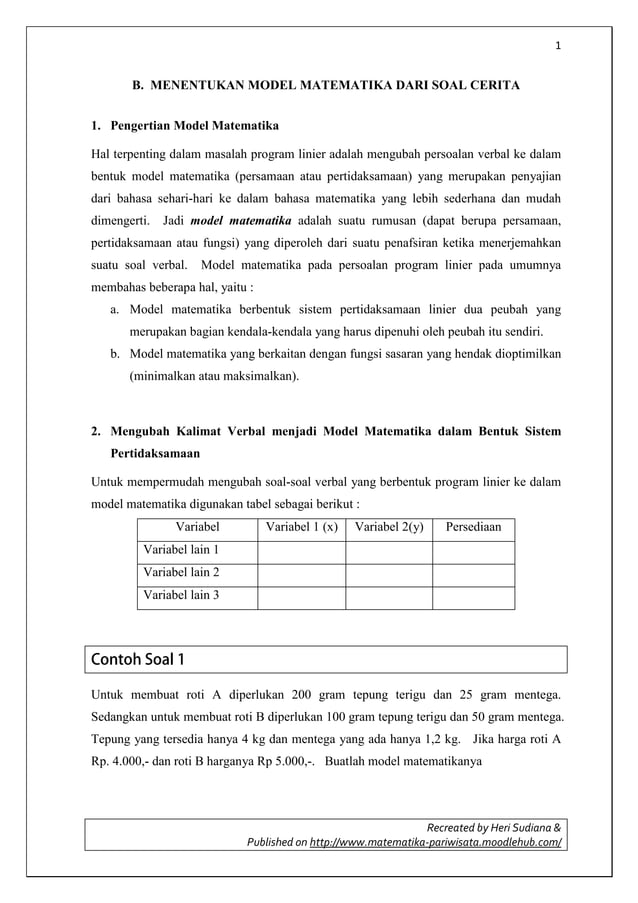 B. menentukan model matematika dari soal cerita | PDF